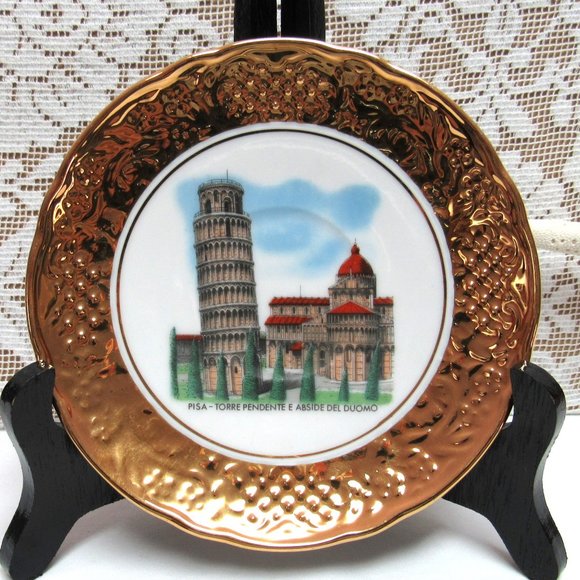 Accents | Pisa Italy Souvenir Saucer Gold Trim Leaning Tower Duomo ...